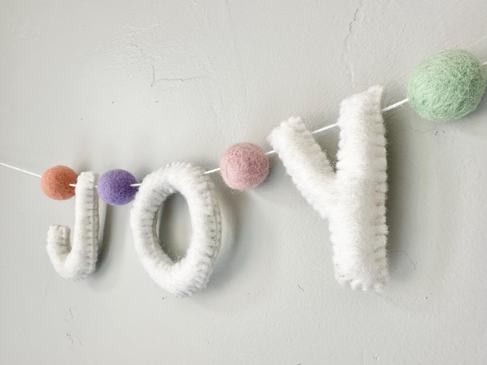 White JOY Felt Banner W/ Optional Felt Balls - Pastel Easter Bunting ...