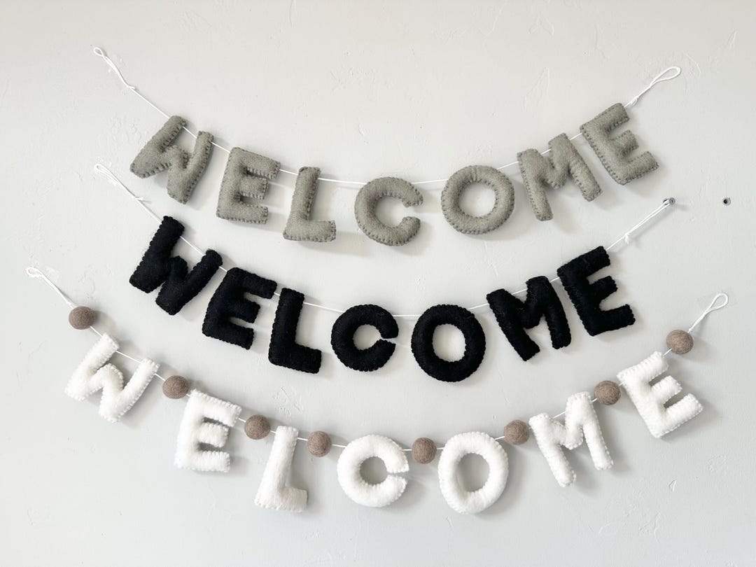3 Colors WELCOME Felt Banner W/ Opt. Felt Balls - Customizable Foyer ...