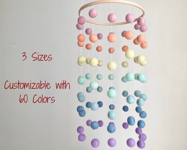 Pastel Rainbow Felt Ball Baby Ceiling Mobile - Soft Tone Noahs Ark ...