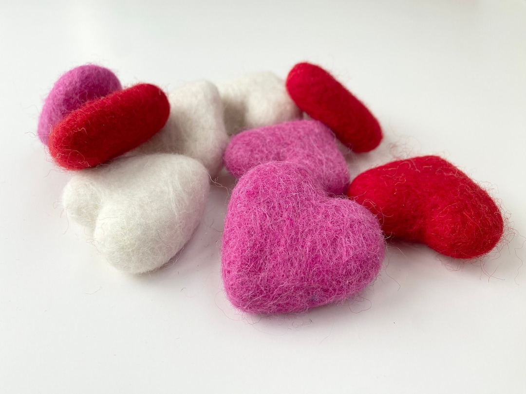 13 Colors of Wool Felted Hearts - 4 Cm Handmade Felt Love Heart for DIY ...