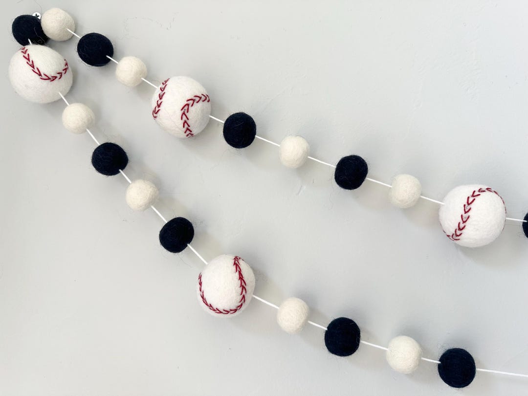 Custom Colors Baseball Garland - Wool Felt Base Ball Navy & White ...