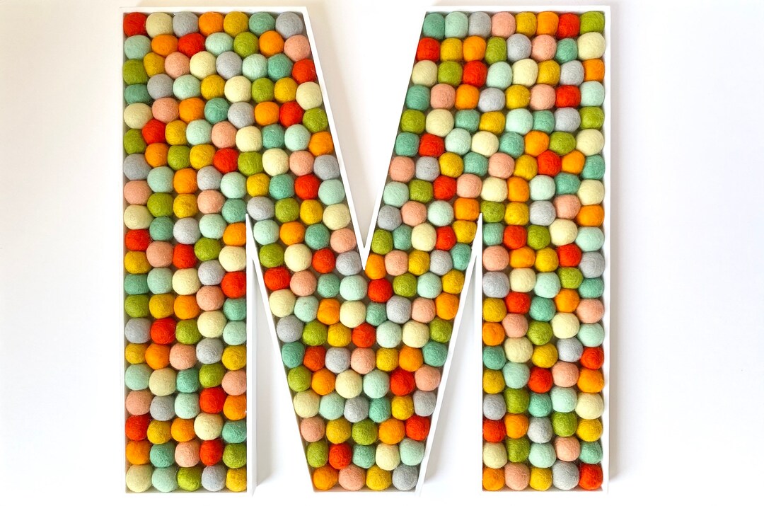Customizable Letter M Wall Hanging or Shelf Sitter - 3 Sizes Felt Ball ...