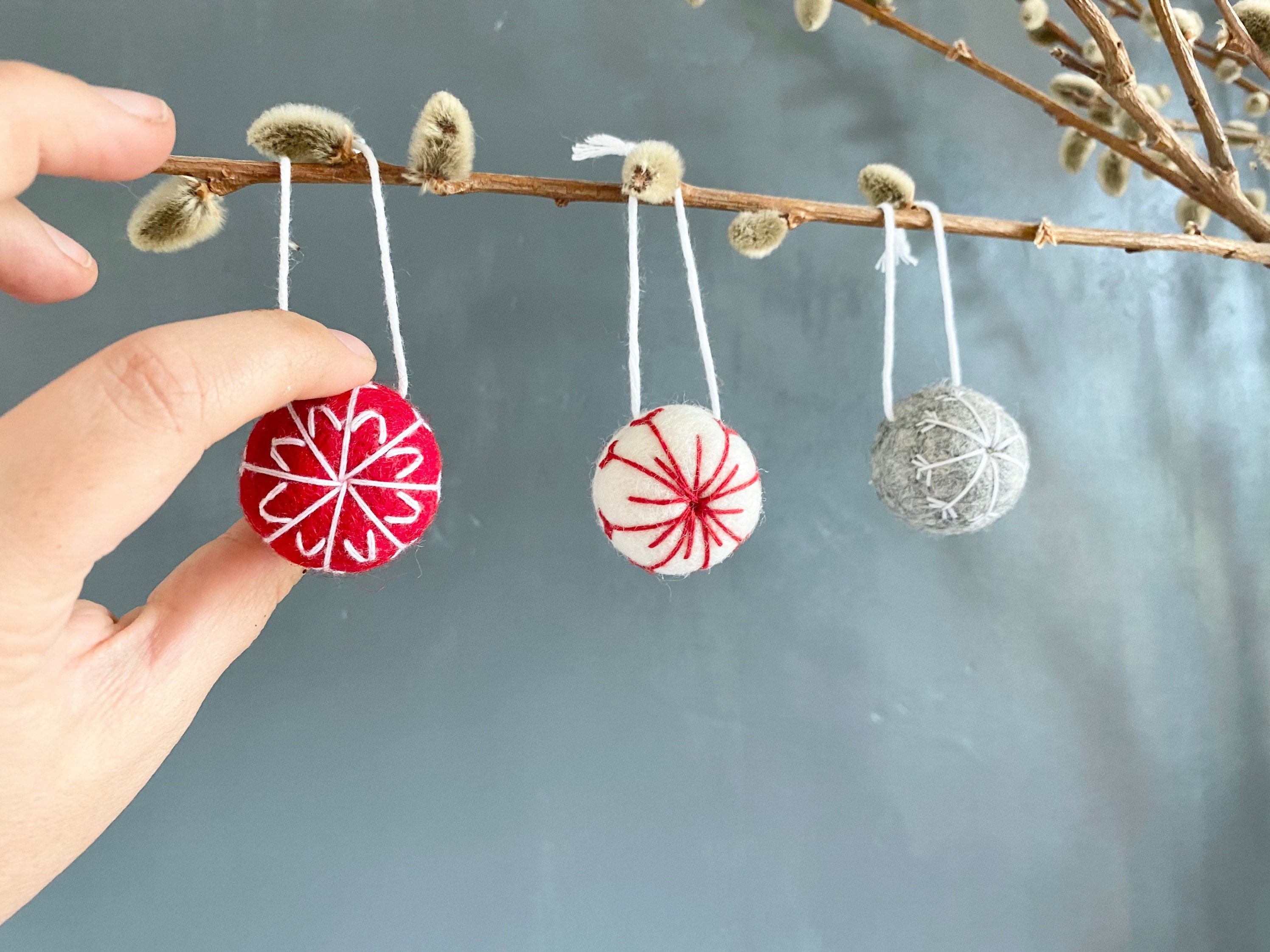 Felt Ornament W/ Stitched Snow Flake - Scandinavian Wool Snowflake ...