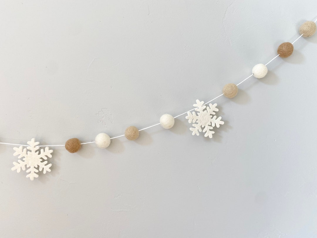 Customizable Snowflake Felt Ball Garland Wool Felted Snow Flake Banner ...