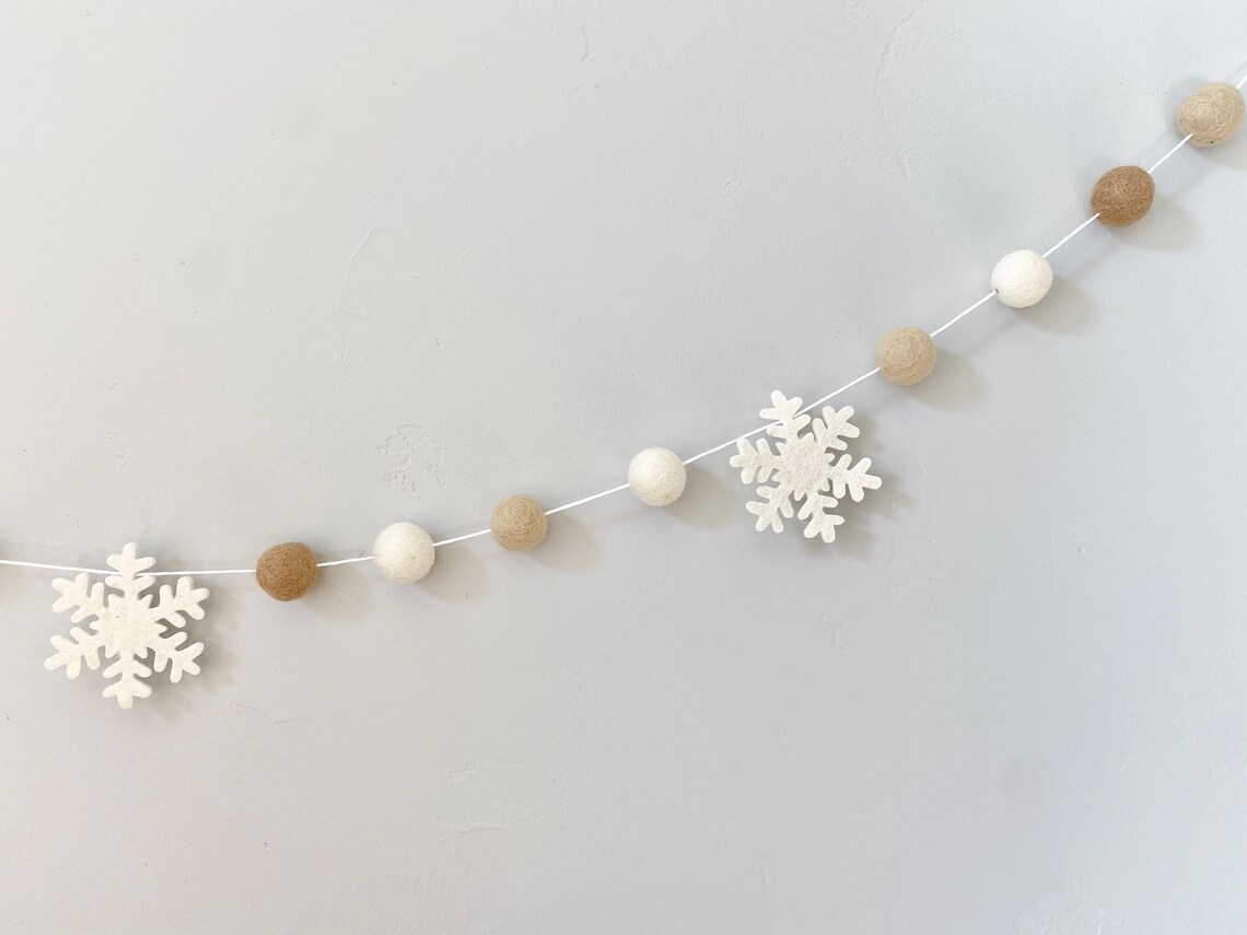 Customizable Snowflake Felt Ball Garland Wool Felted Snow - Etsy