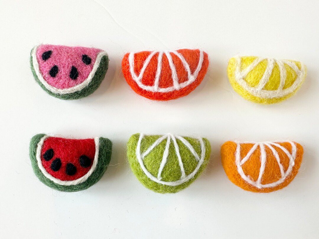 6 Cm Felt Fruit Slice - Handmade Wool Felted Watermelon, Orange, Lime ...