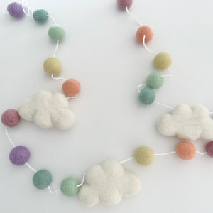 Customizable Pastel Rainbow Cloud Garland Sky Felt Ball Mantel Banner ...