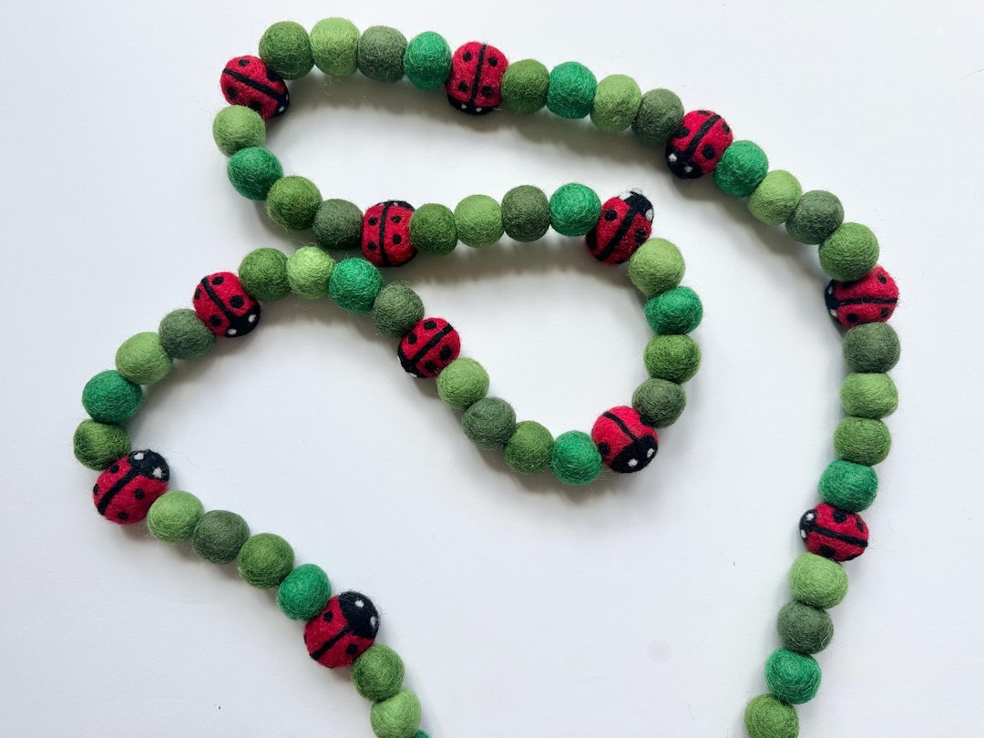 Customizable Lady Bug Garland - Red Polka Dot Bug in Green Grass - Felt ...