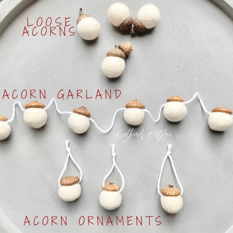 Pastel Felted Wool Acorn Sets - Choose From Acorns, Acorn Ornaments ...