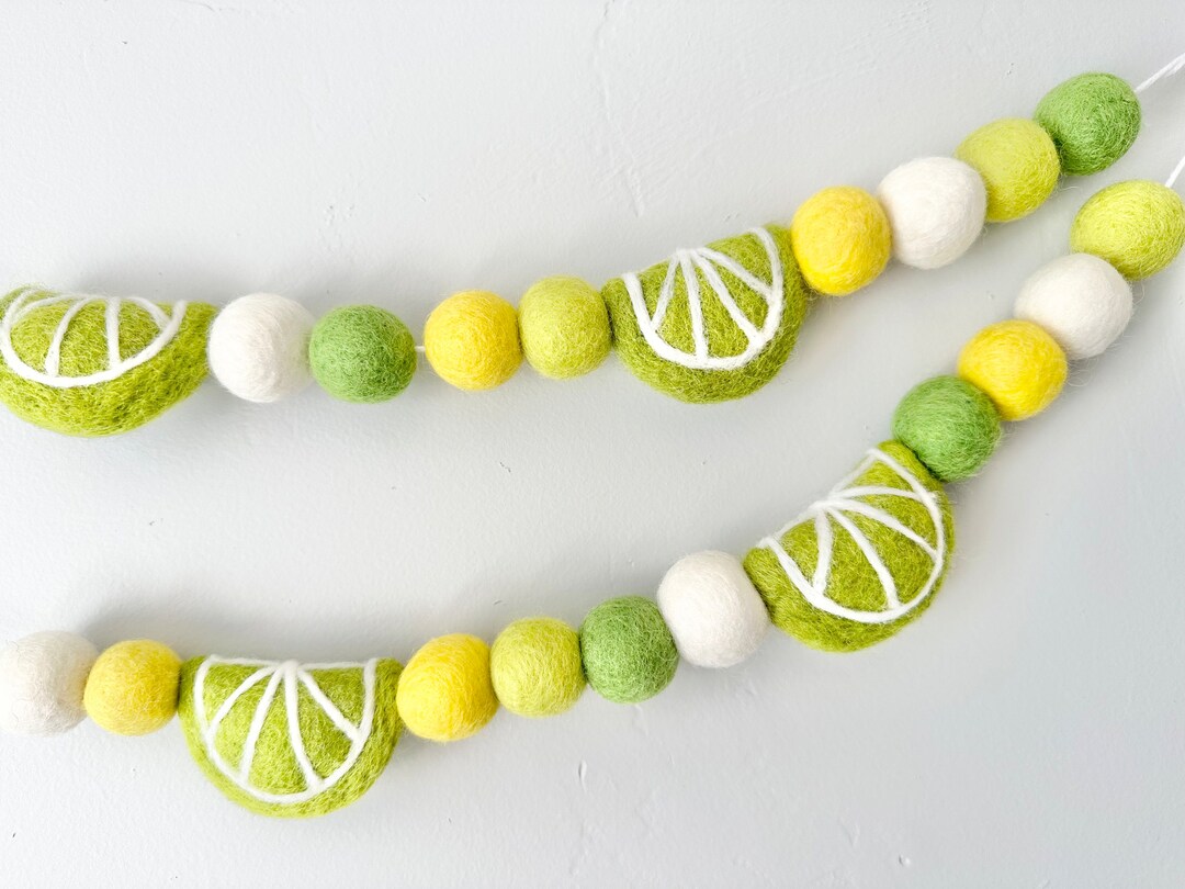 Lime Slices Garland - Shades of Green and Yellow Felt Balls on Limeade ...