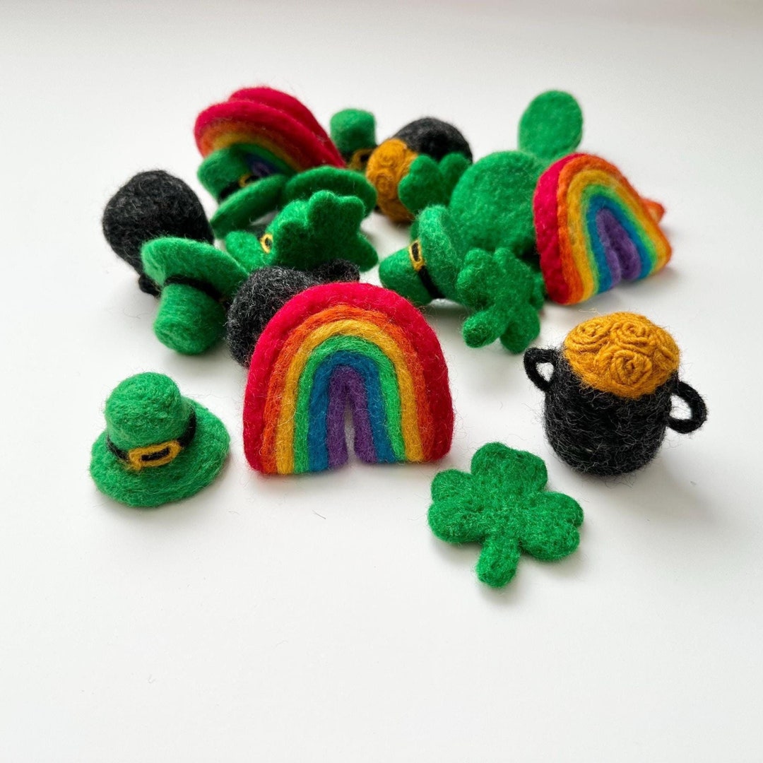 Wool Felted St Patrick's Day Shamrock, Rainbow, Pot O' Gold, Leprechaun ...