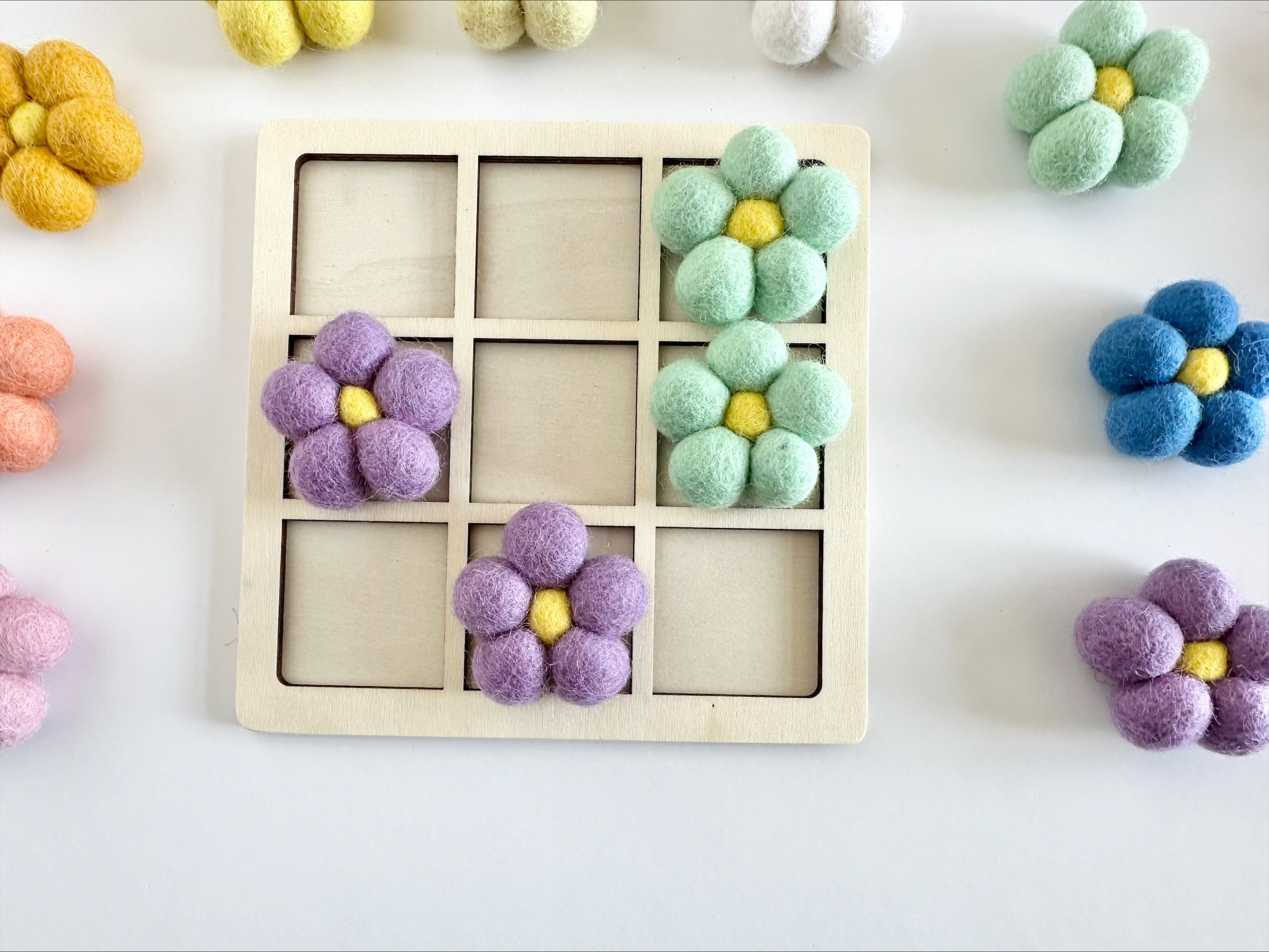Floral Tic Tac Toe Set - Daisy Easter Basket Gift - Wool Flowers or ...