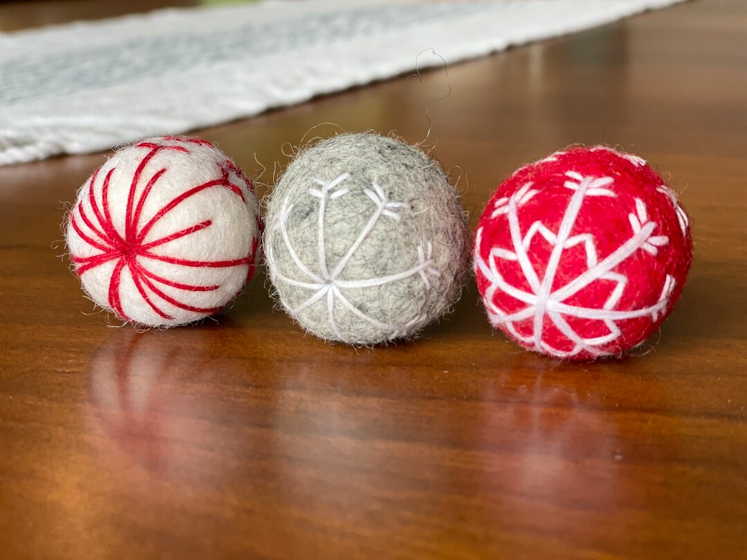 1.5 Inch Felt Ball Kicker Toy With Stitched Snow Flake - Handmade Wool ...