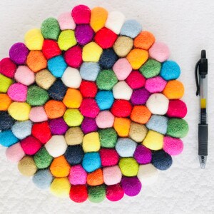 Felt Ball Trivet & Coasters - SOLD INDIVIDUALLY - Colorful Wool ...