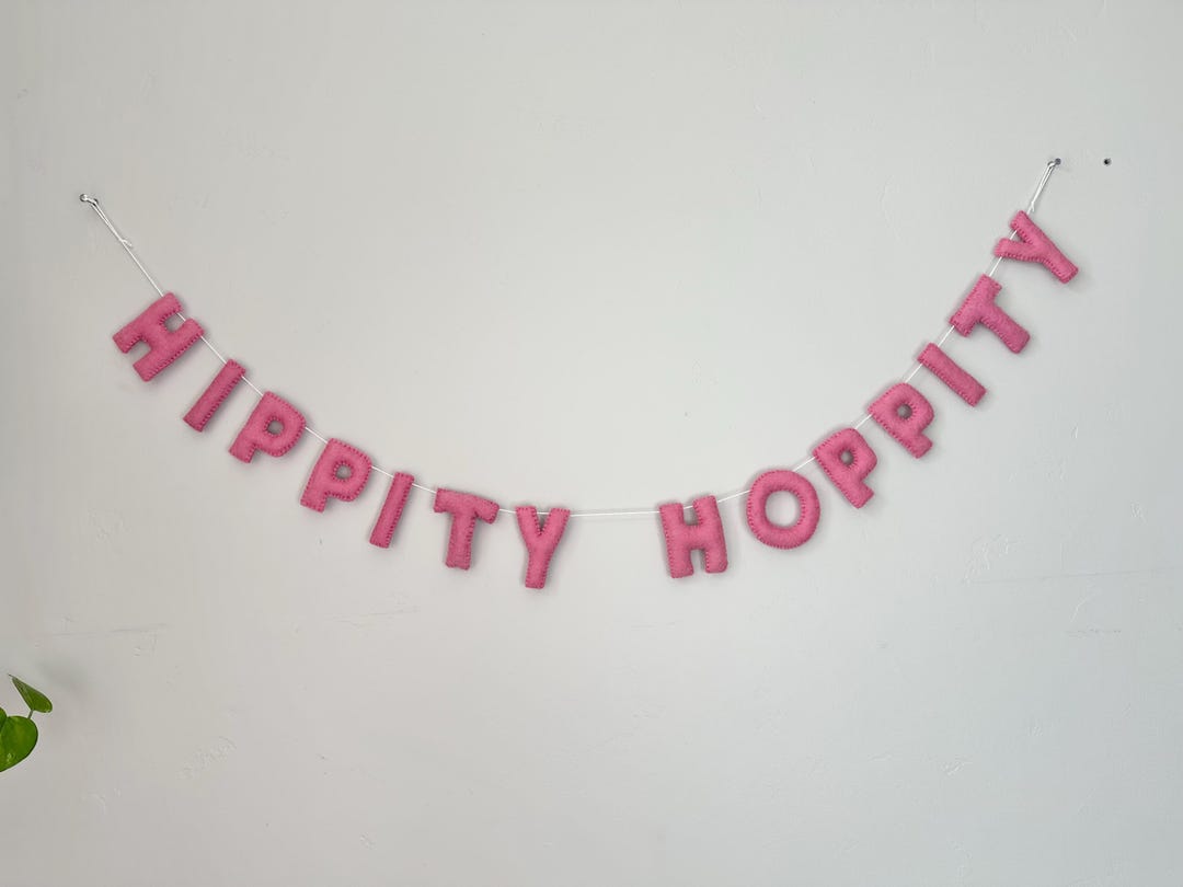 Pink HIPPITY HOPPITY Felt Banner W/ Opt. Felt Balls - Custom Spring ...