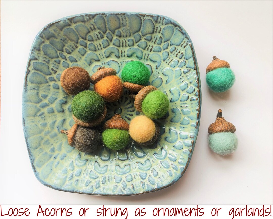 Customizable Wool Acorns in Greens Blues Neutral Colors - Sets of Loose ...