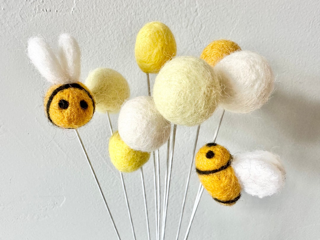 Customizable Bumble Bee Felt Bouquet - Soft Yellow Felt Ball Flowers ...