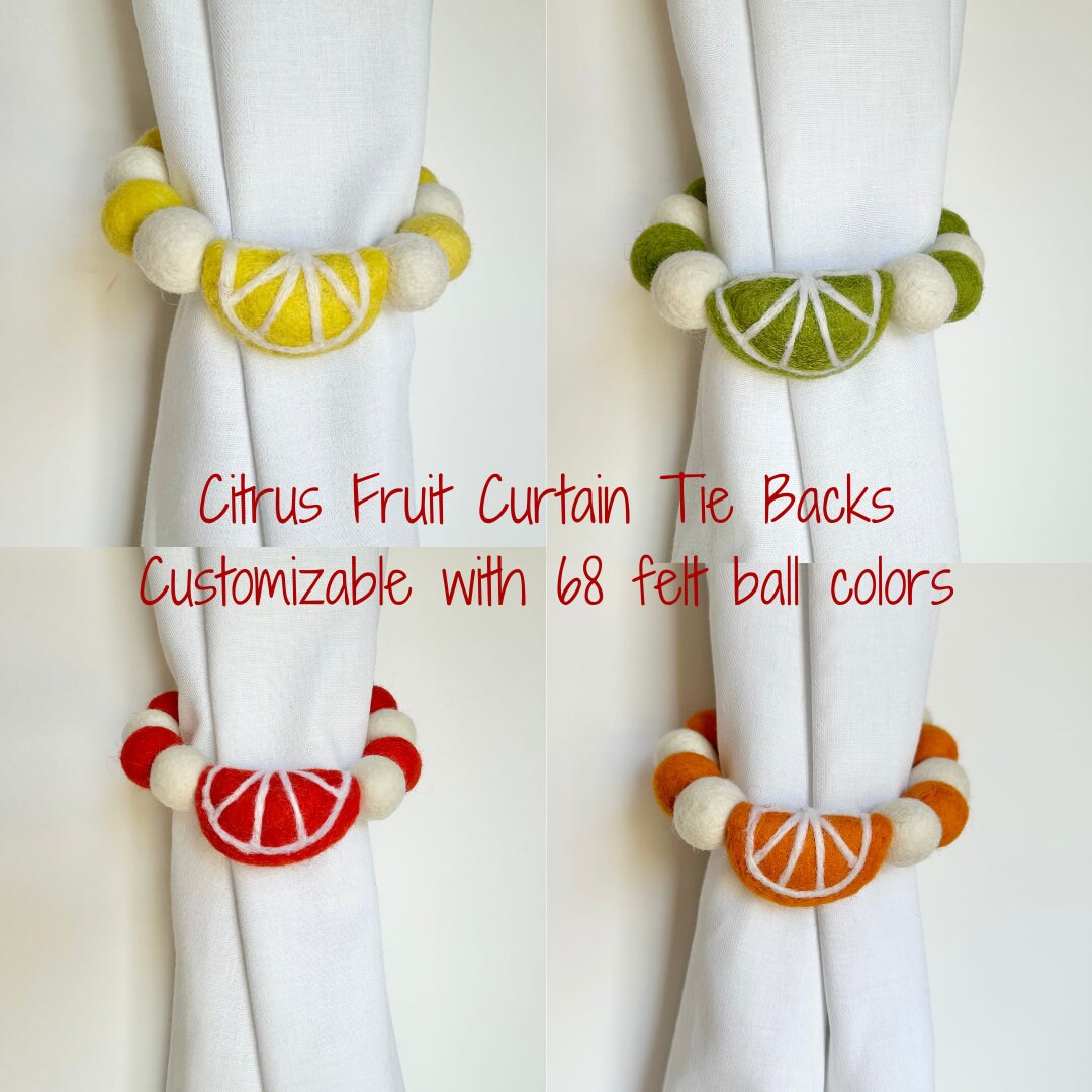 Customizable Citrus Curtain Tie Backs Felt Ball Fruit Curtain Ties Fun ...