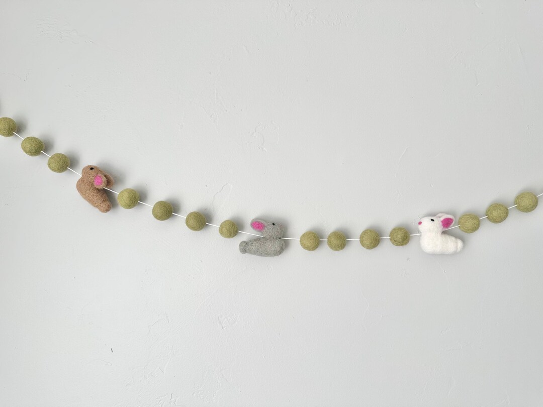 Wool Bunny Rabbit Garland - Neutral Bunnies in Sage Green Grass Felt ...
