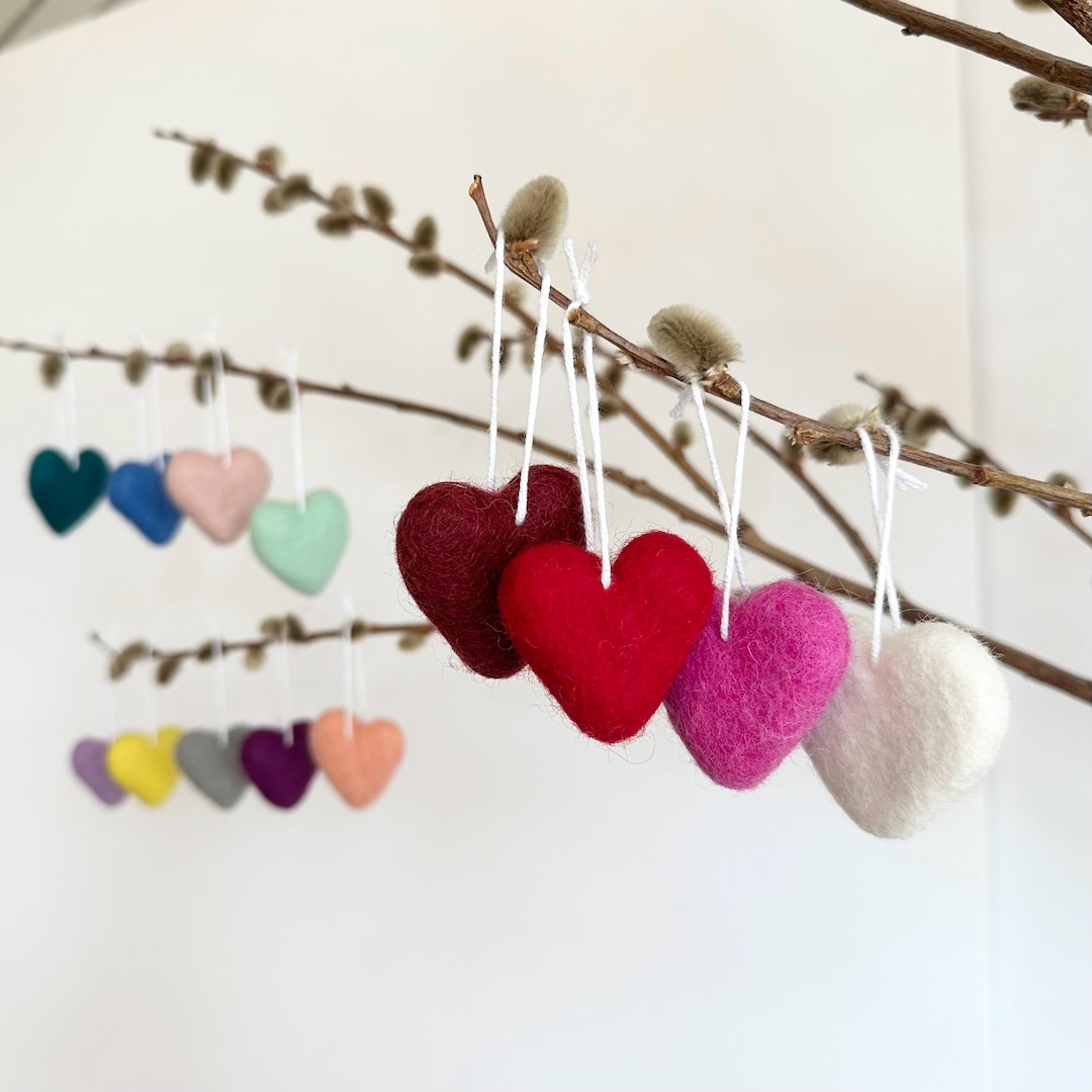 13 Colors of Felted Heart Ornaments - Needle Felted Wool Heart Set ...