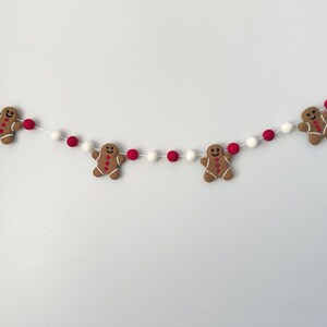 Customizable Gingerbread Man Felt Ball Garland - Wool Felted Christmas ...