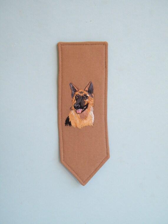 German Shepherd hand embroidered tan bookmark | Etsy
