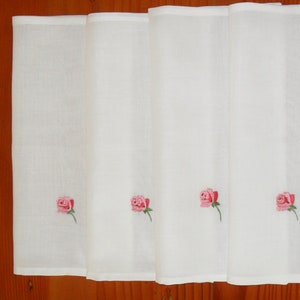Set of 4 Napkins, Linen Serviettes, Hand Embroidered, Pink Rose Design ...