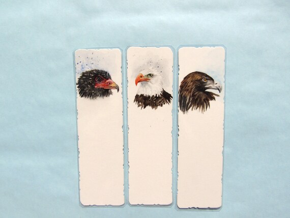 Eagle Bookmarks Set of 3 Original Watercolor Birds Hand | Etsy