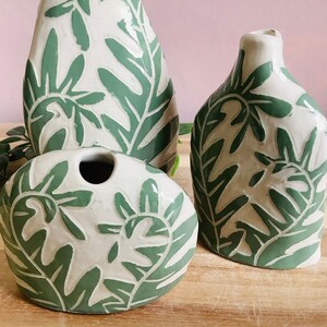 Handmade Stoneware Sgraffito Bud Vases With Fern Leaf Design Small ...