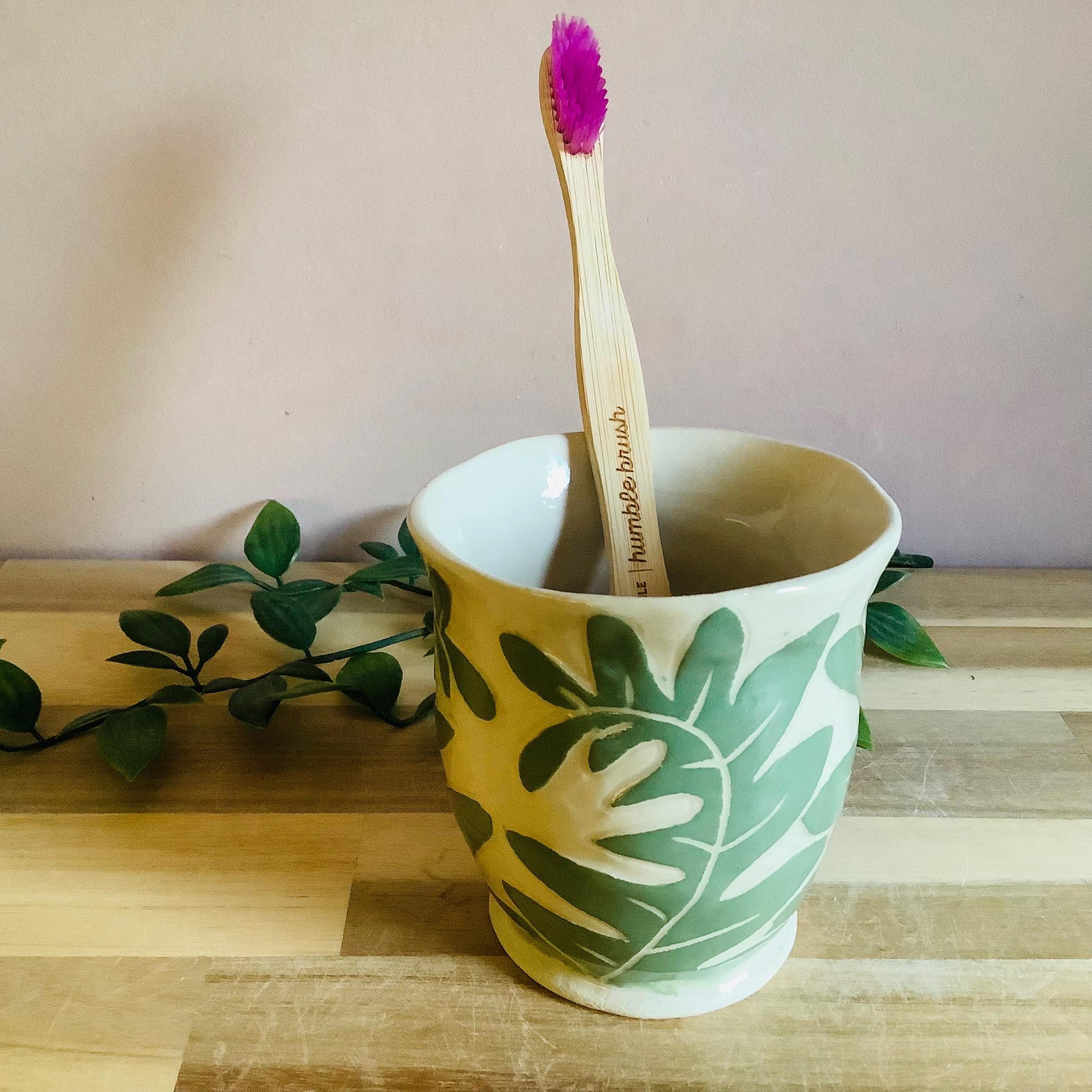 Handmade Stoneware Sgraffito Fern Leaf Toothbrush Holder - Etsy
