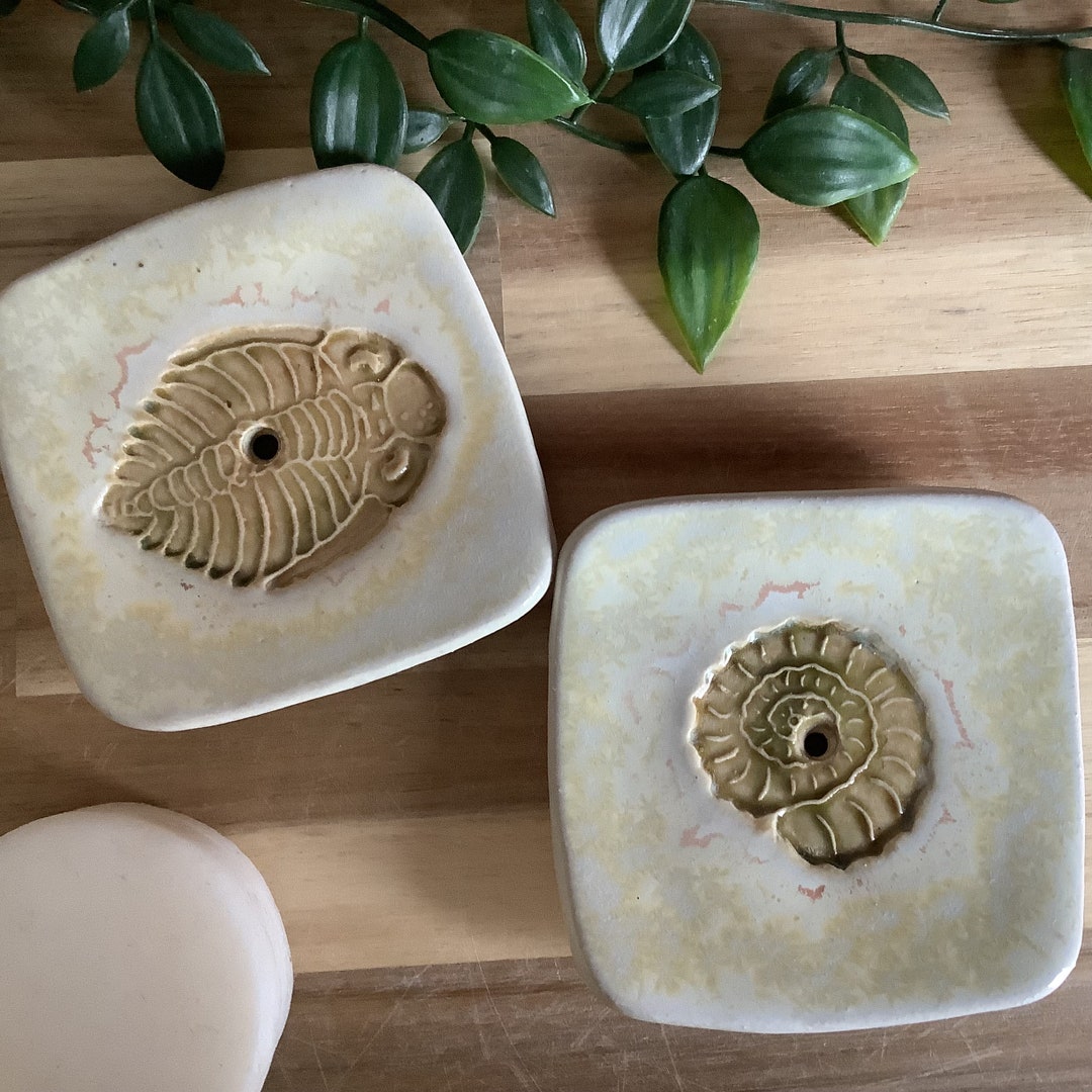 Handmade Stoneware Pottery Square Fossil Shampoo or Soap Dish White ...