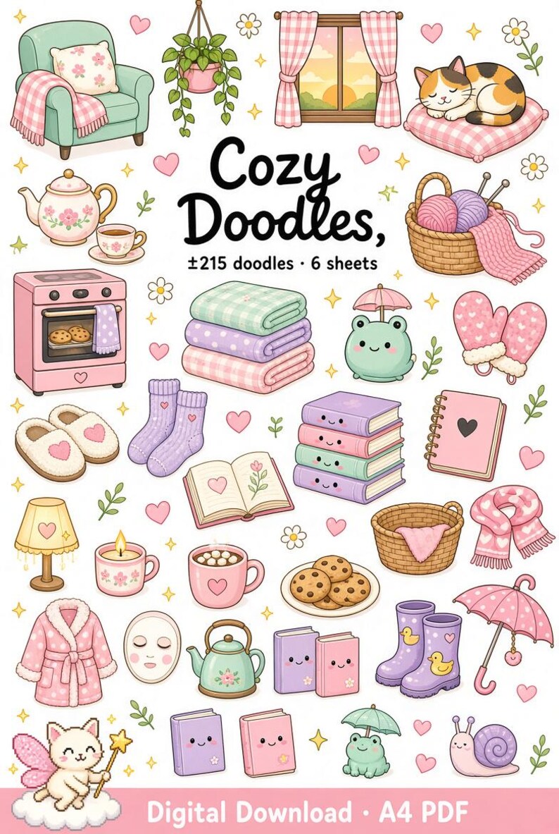 Cozy Doodle Sheets | 6 Printable A4 Pages | +200 Doodles | PDF - Etsy ...