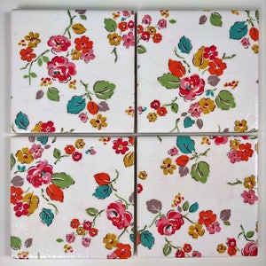 Ceramic Coasters Handcrafted in Cath Kidston Woodland Rose White - Etsy UK