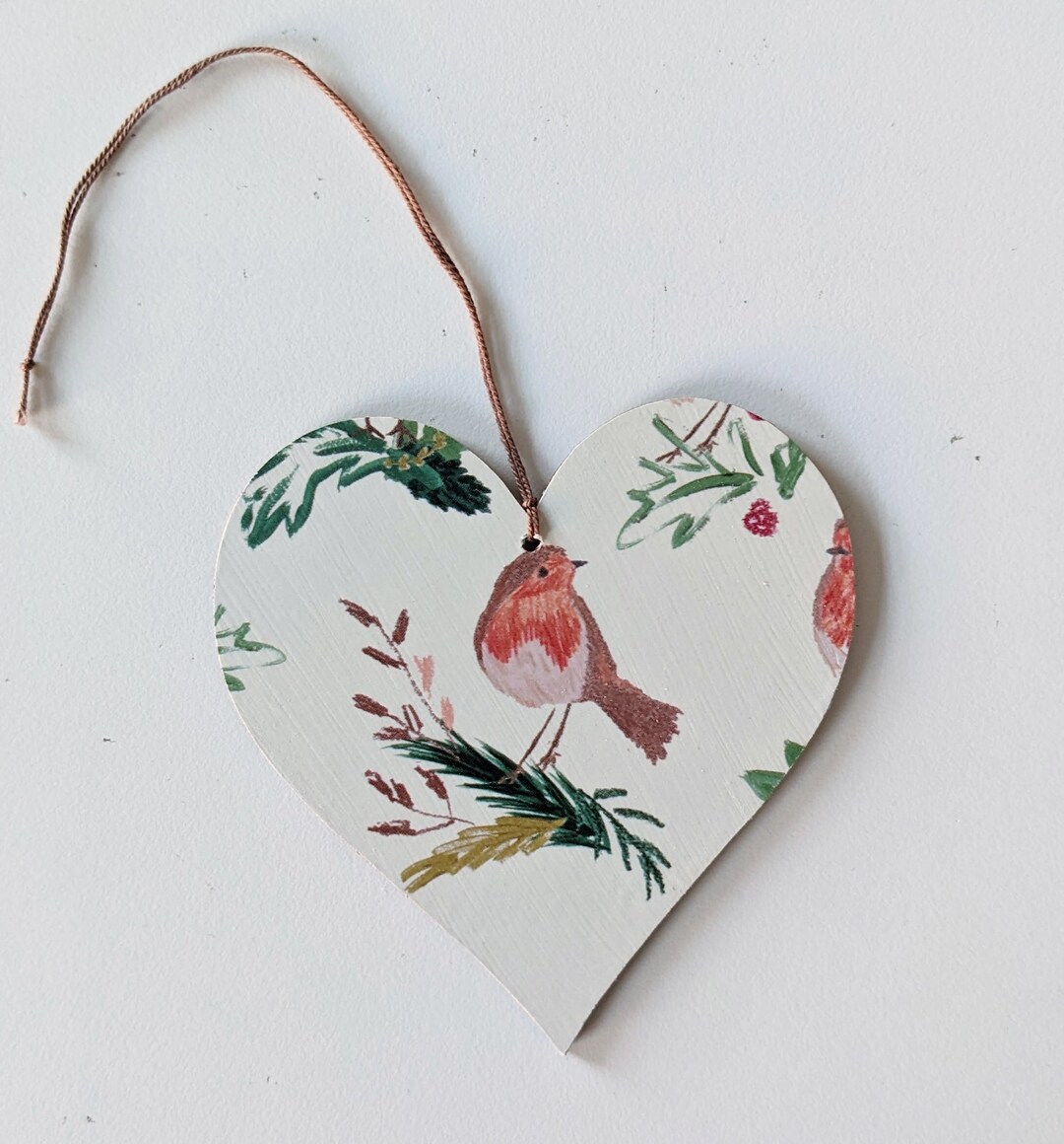 Robin Christmas MDF Hanging Heart Decoration 10cm - Etsy