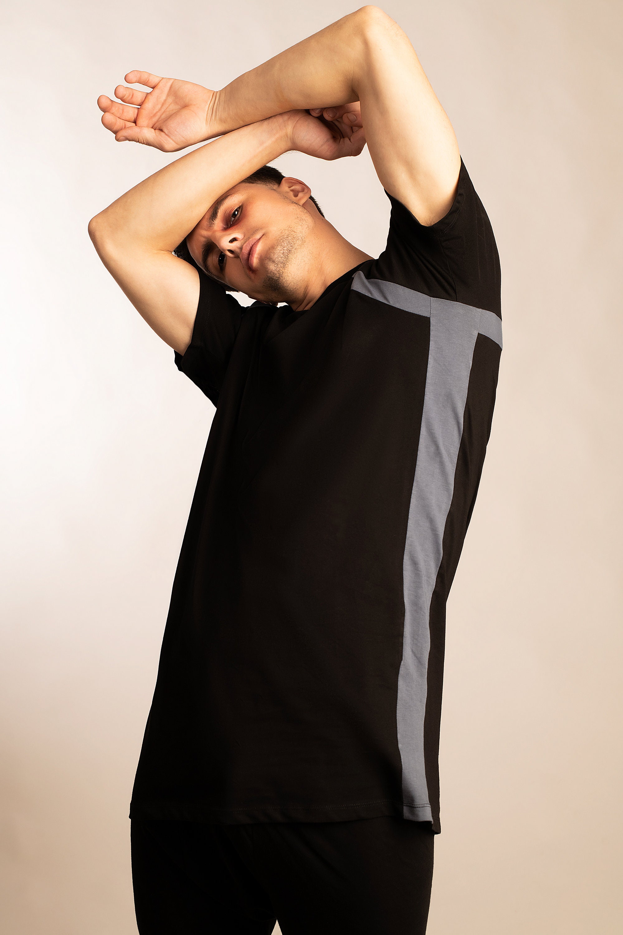 Mens Sporty Minimalist Black Raglan Sleeve T Shirt With Beige - Etsy