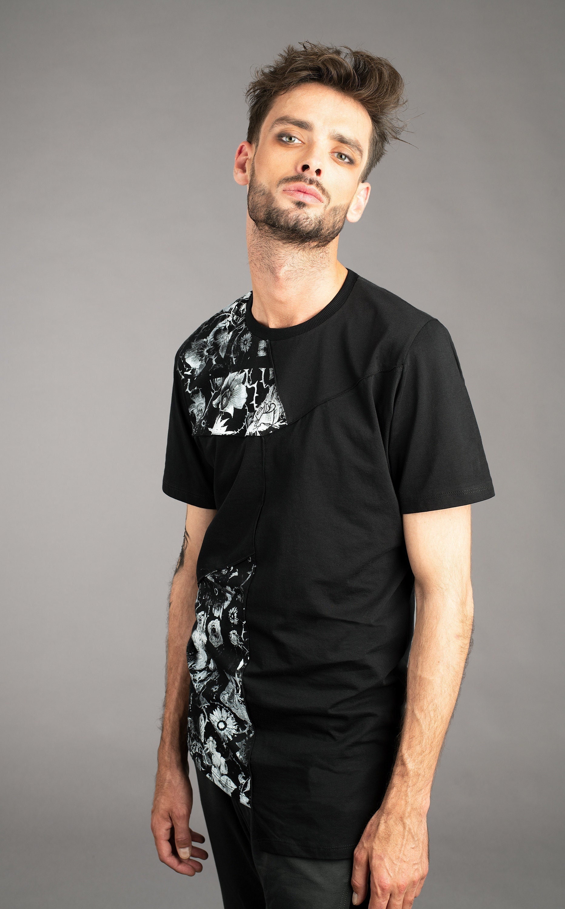 Mens Cyber Punk Patchwork Style Organic Cotton T Shirt in - Etsy