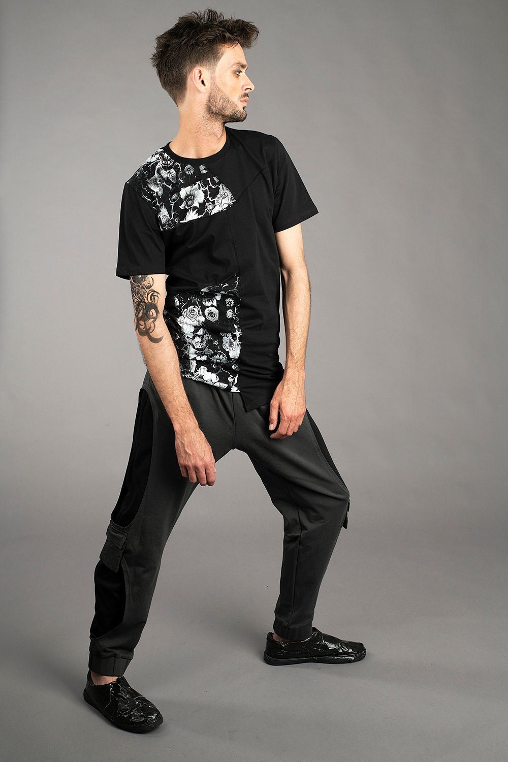 Mens Cyber Punk Patchwork Style Organic Cotton T Shirt in - Etsy