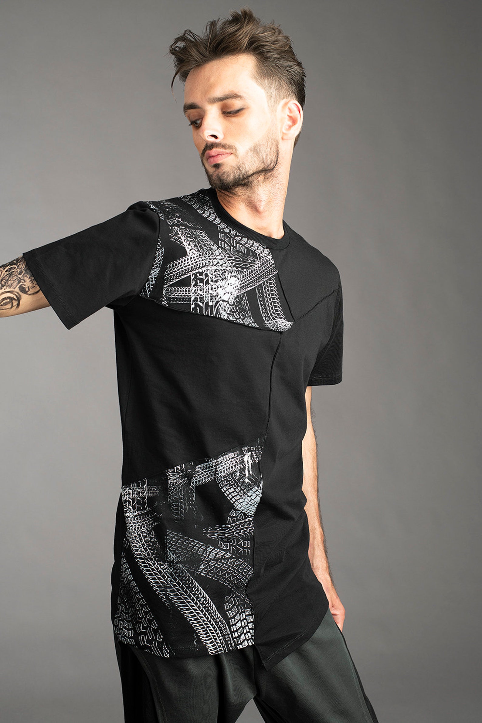 Mens Cyber Punk Patchwork Style Organic Cotton T Shirt in - Etsy