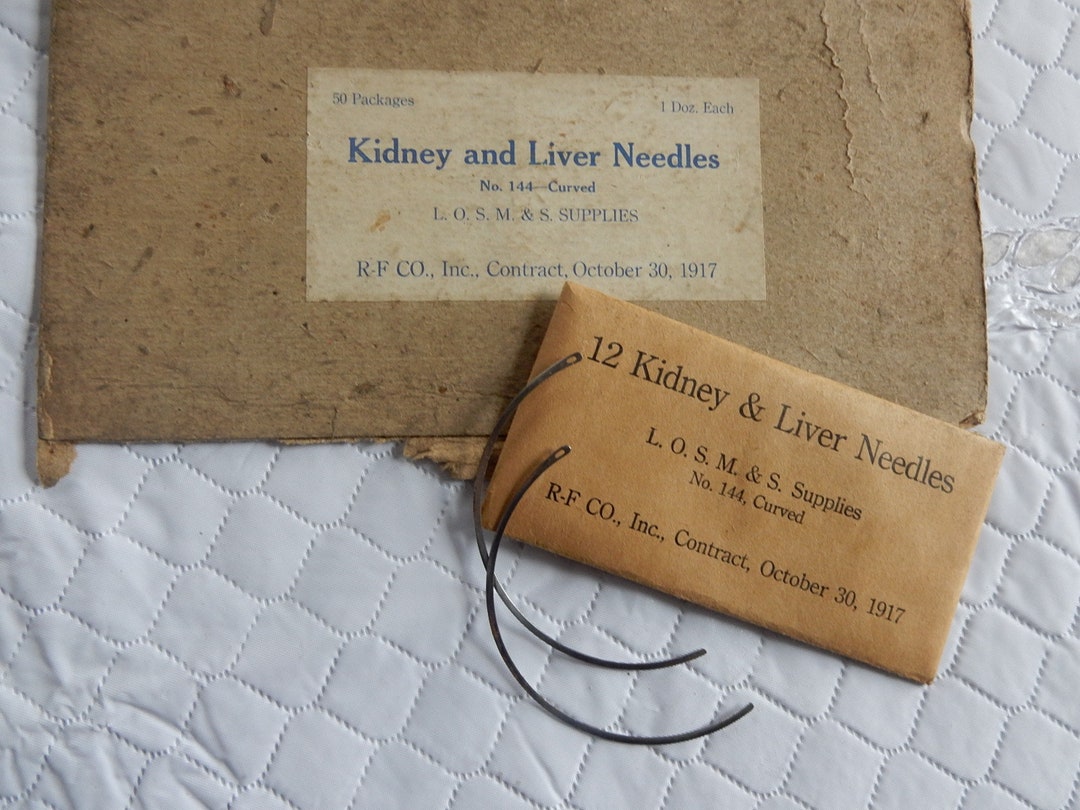 Antique Flat Curved Medical Kidney & Liver Needles in Original ...