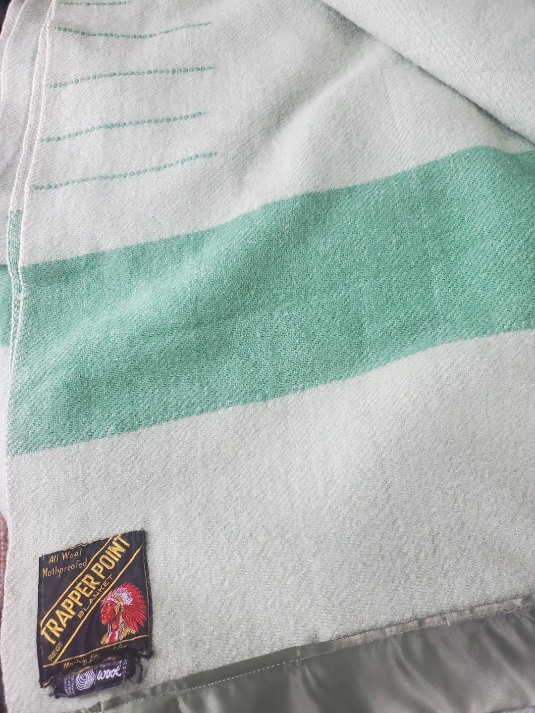 Vintage Large 4 1/2 Point Green Wool Blanket/ Trapper Point Blanket ...