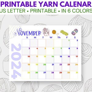 Printable Rainbow Yarn Themed 2024 Calendar in 4 Sizes - A4, A5, Letter ...
