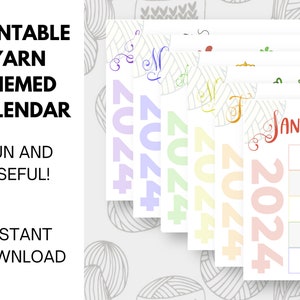 Printable Rainbow Yarn Themed 2024 Calendar in 4 Sizes - A4, A5, Letter ...