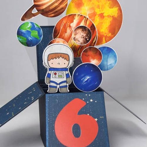 3D Age Space Birthday Card Box Card With Astronaut and - Etsy