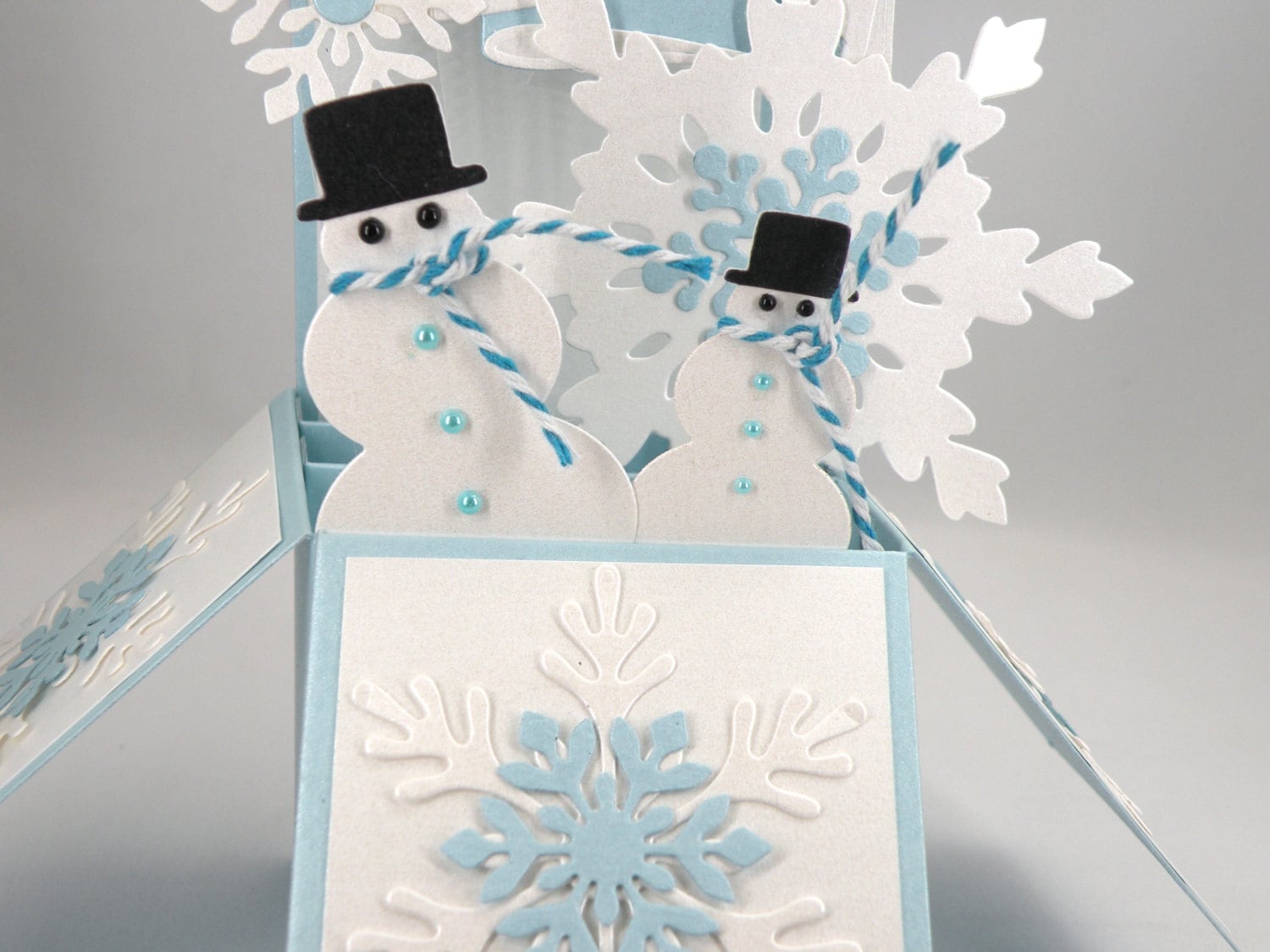 3D Snowman Christmas Card, Box Card in Blue and White - Etsy