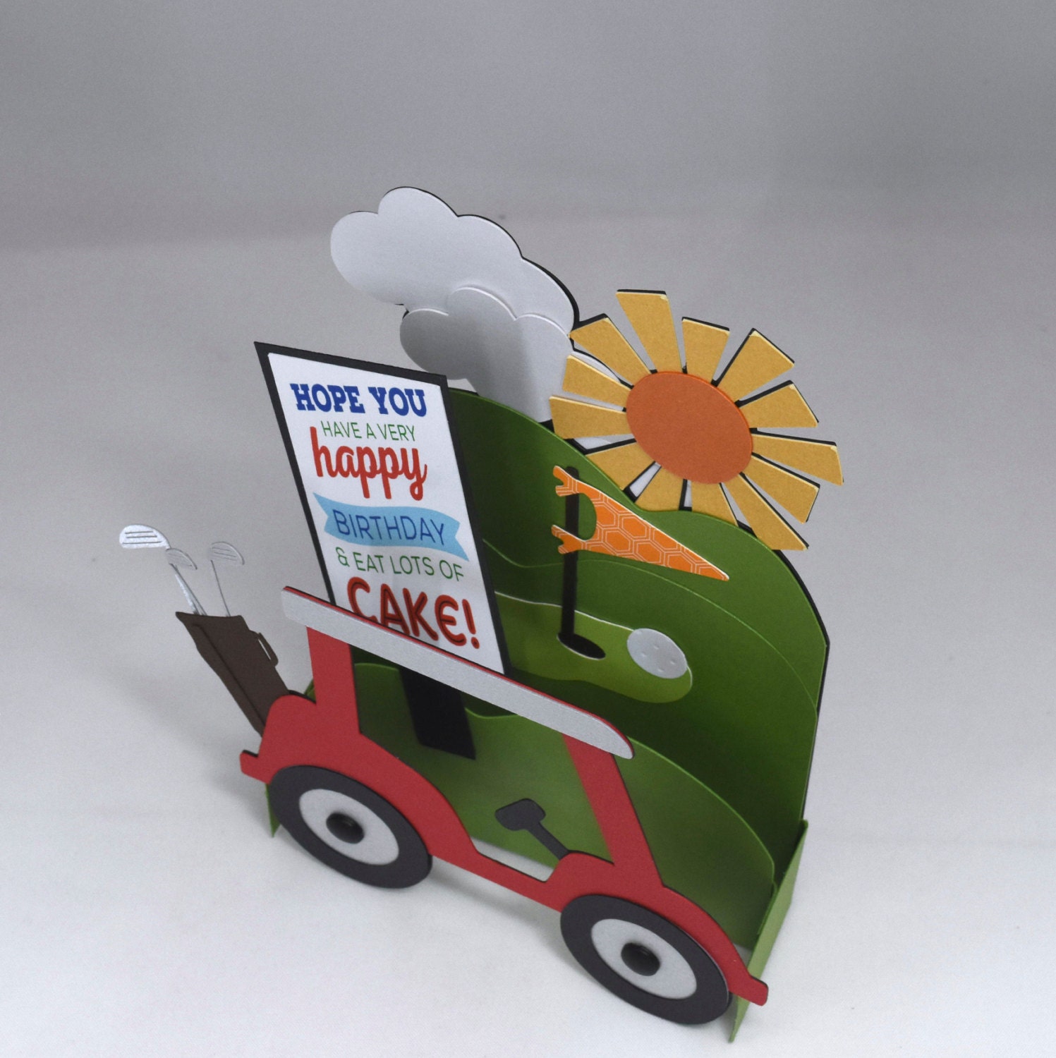 3D Golf Cart Birthday Card Box Card in Red and Green | Etsy