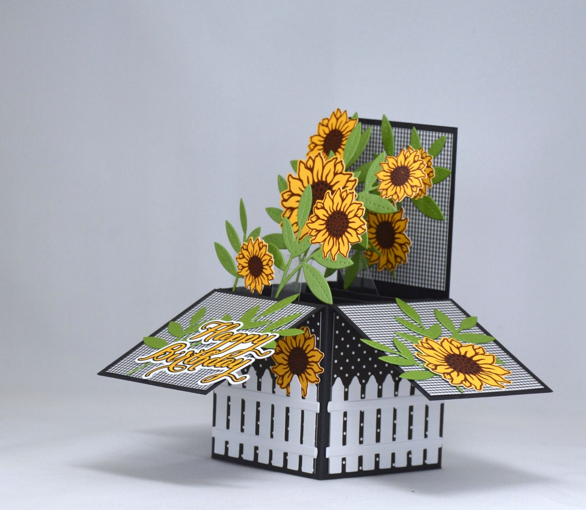 3D Sunflower Birthday Card Box Card in Black and Yellow | Etsy