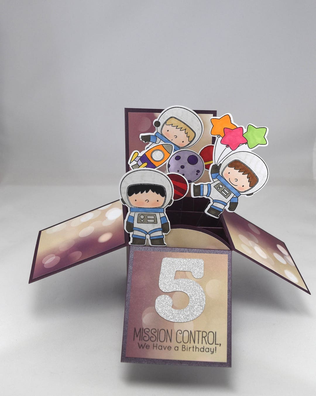 3D Age Space Birthday Card, Box Card With Astronauts - Etsy