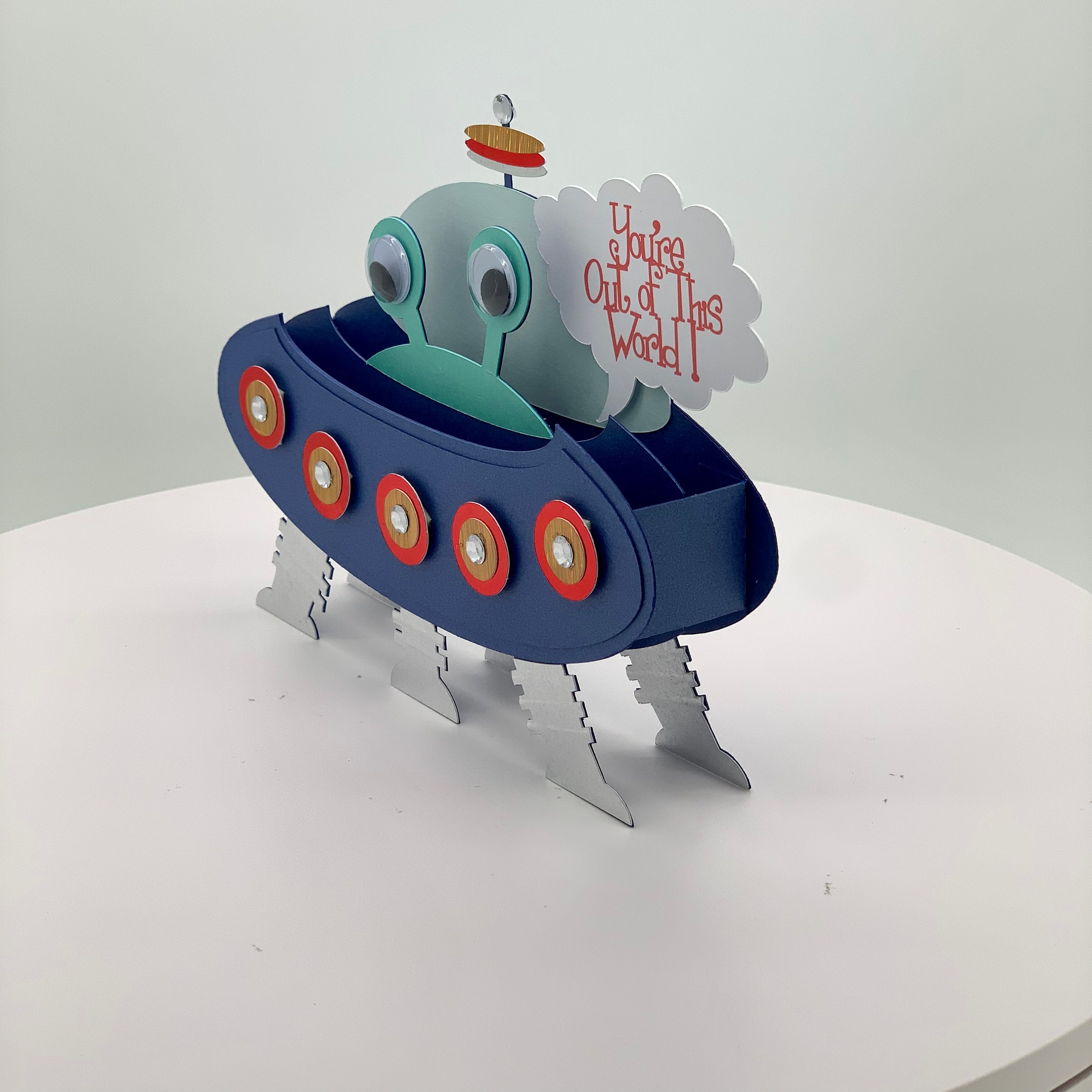 3D Alien Spaceship Birthday Card - Etsy