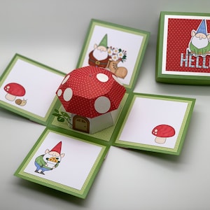 3D Gnome and Mushroom Explosion Box Greeting Card, Birthday ...