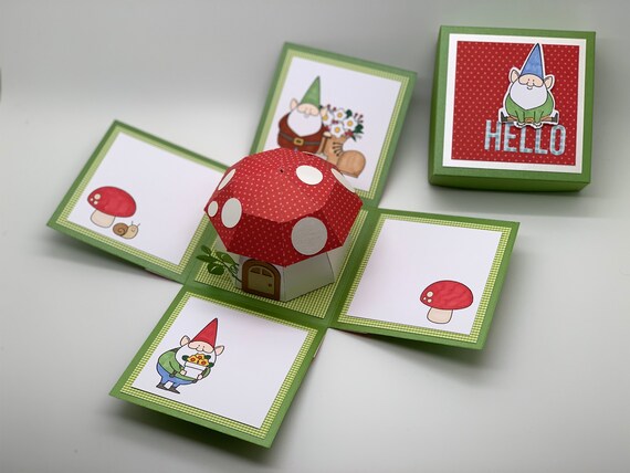 3D Gnome and Mushroom Explosion Box Greeting Card Birthday | Etsy